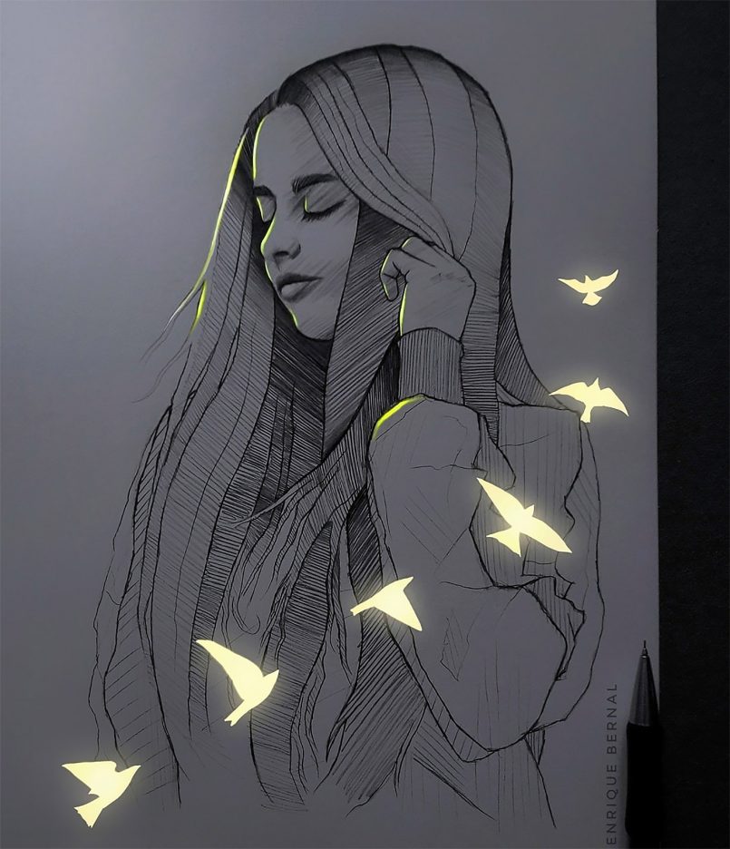 Lit: Fluorescent Pencil Drawings by Enrique Bernal | Daily design ...