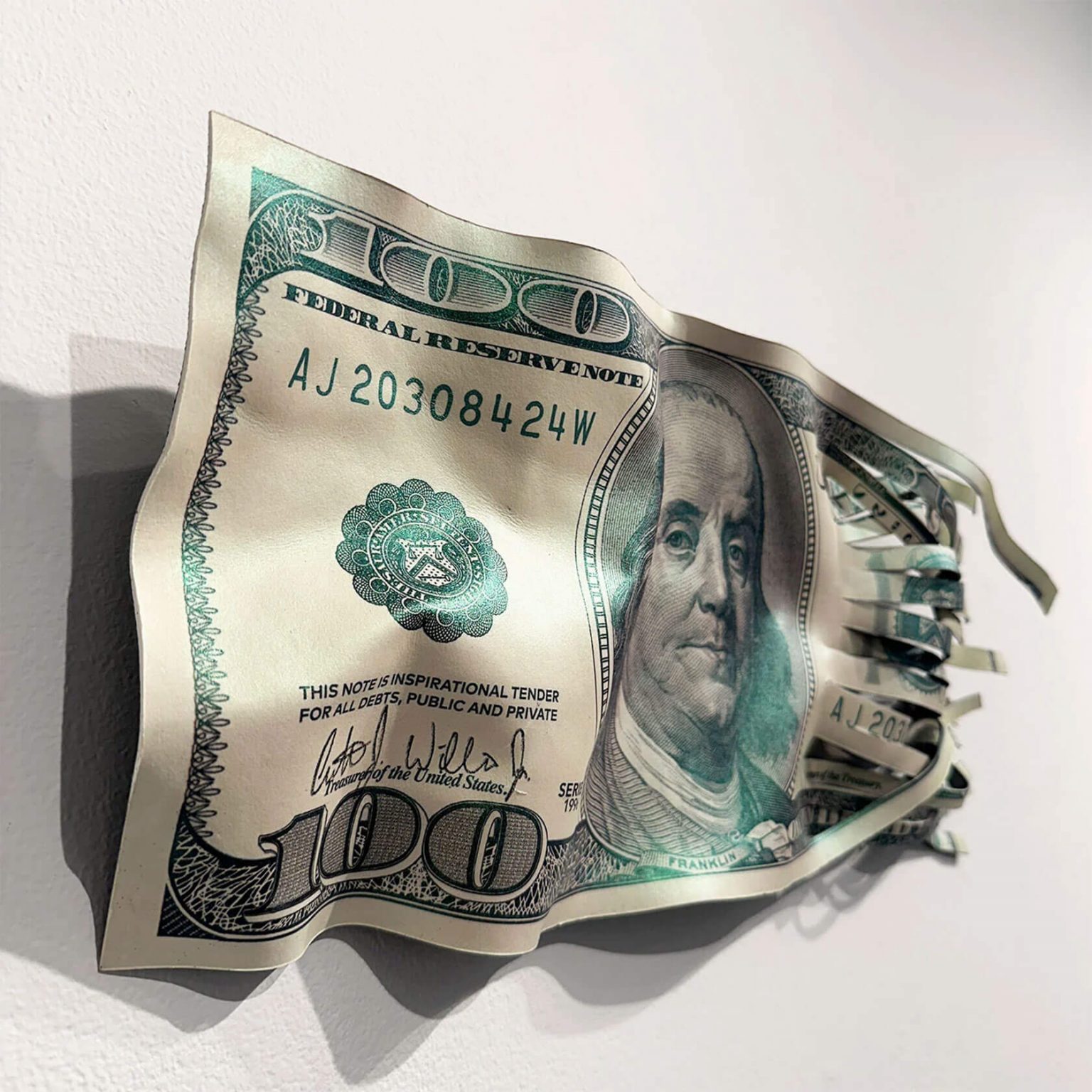 Counterfeit To Canvas Shredded And Crumpled Dollar Bills By Arthur J